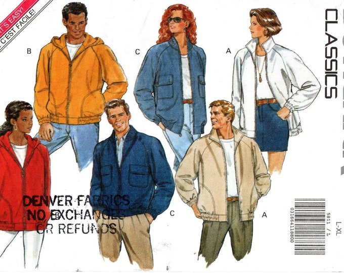 Butterick Sewing Pattern 5811 - Unisex Men's or Misses' Zip Front ...