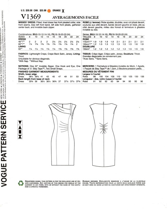 Kits & How To Sewing & Fiber Vogue V1369 Kay Unger Designer DRESS ...