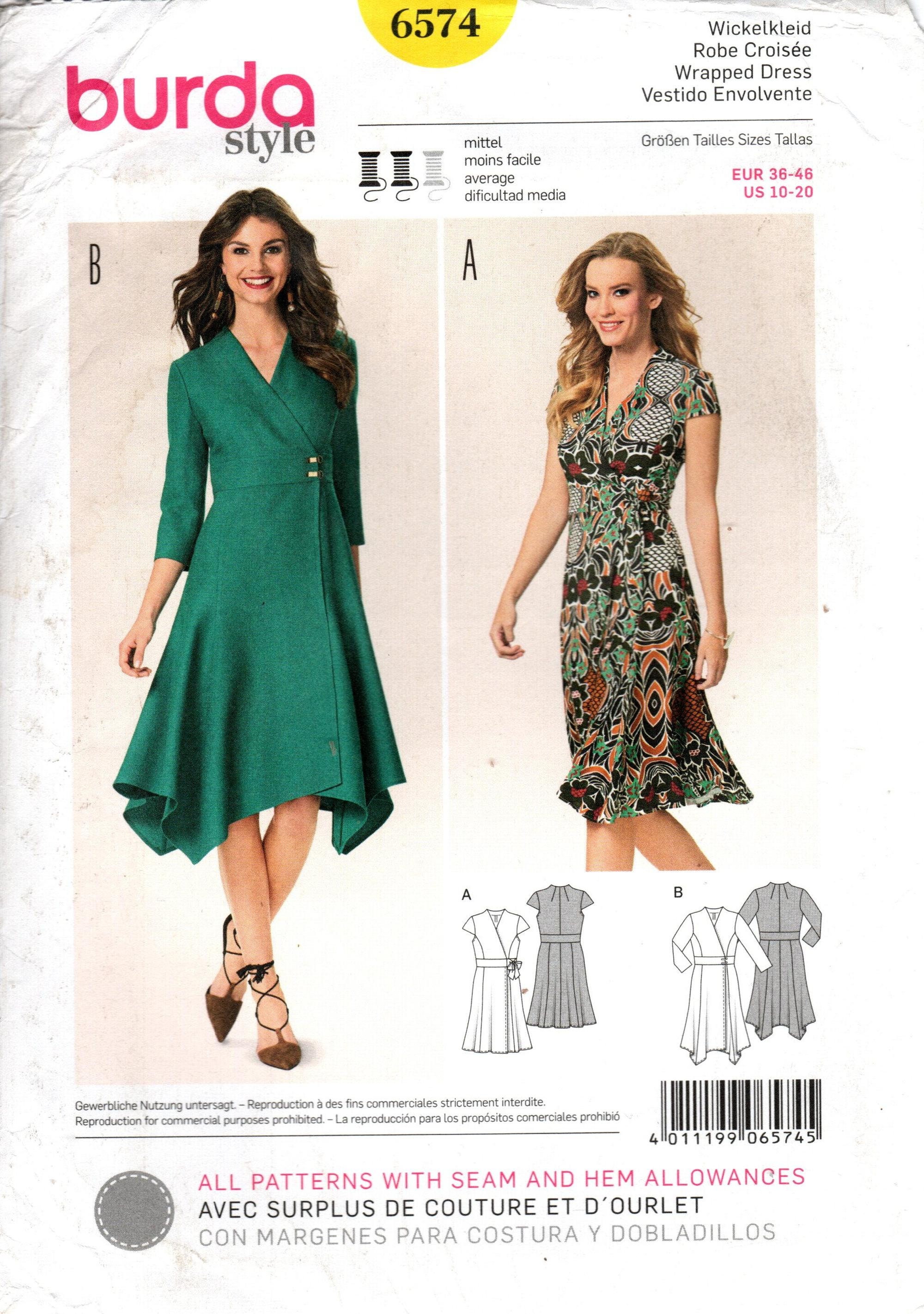 Burda Sewing Pattern 6574 Misses' Flared Wrap Dress With V-neck, Side ...