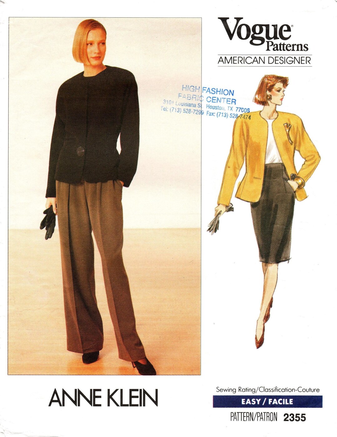 Vogue 2355 Anne Klein Sewing Pattern: Jacket, Skirt & Pants (size 6/8 ...
