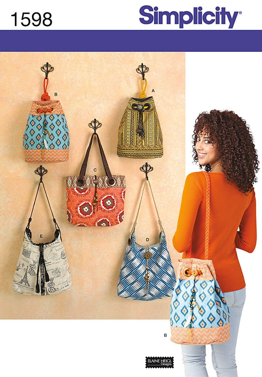 Simplicity Bag Sewing Pattern 1598: Drawstring Tote & Shoulder Bags - Etsy