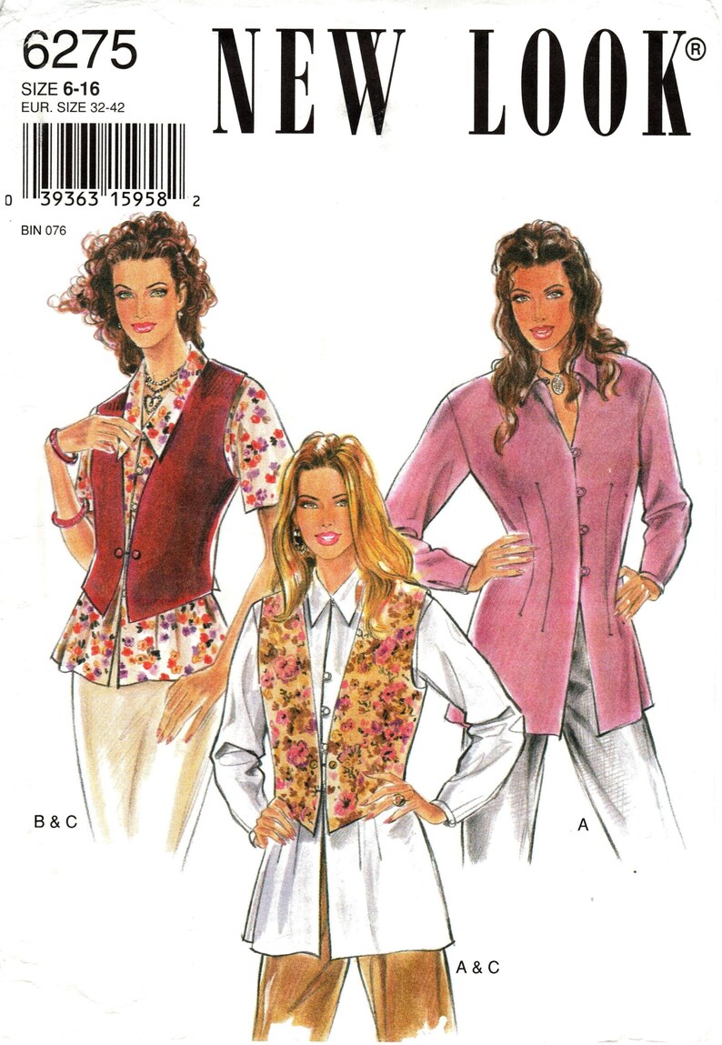 90s Vest and Shirt Sewing Pattern: New Look 6275, Size 6-16 - Etsy