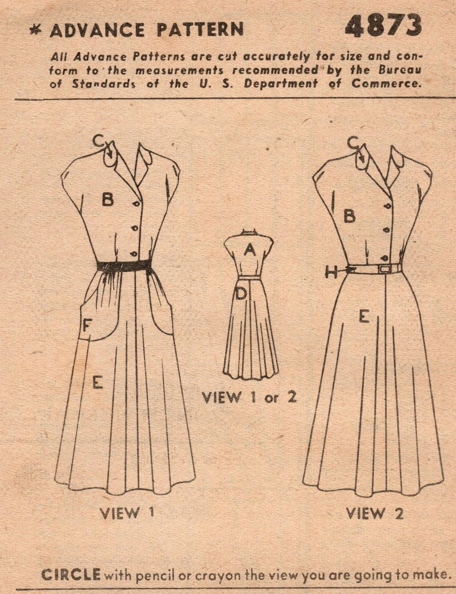 SZ 16/bust 33 Vintage 40s Dress Pattern Advance 4873 - Etsy