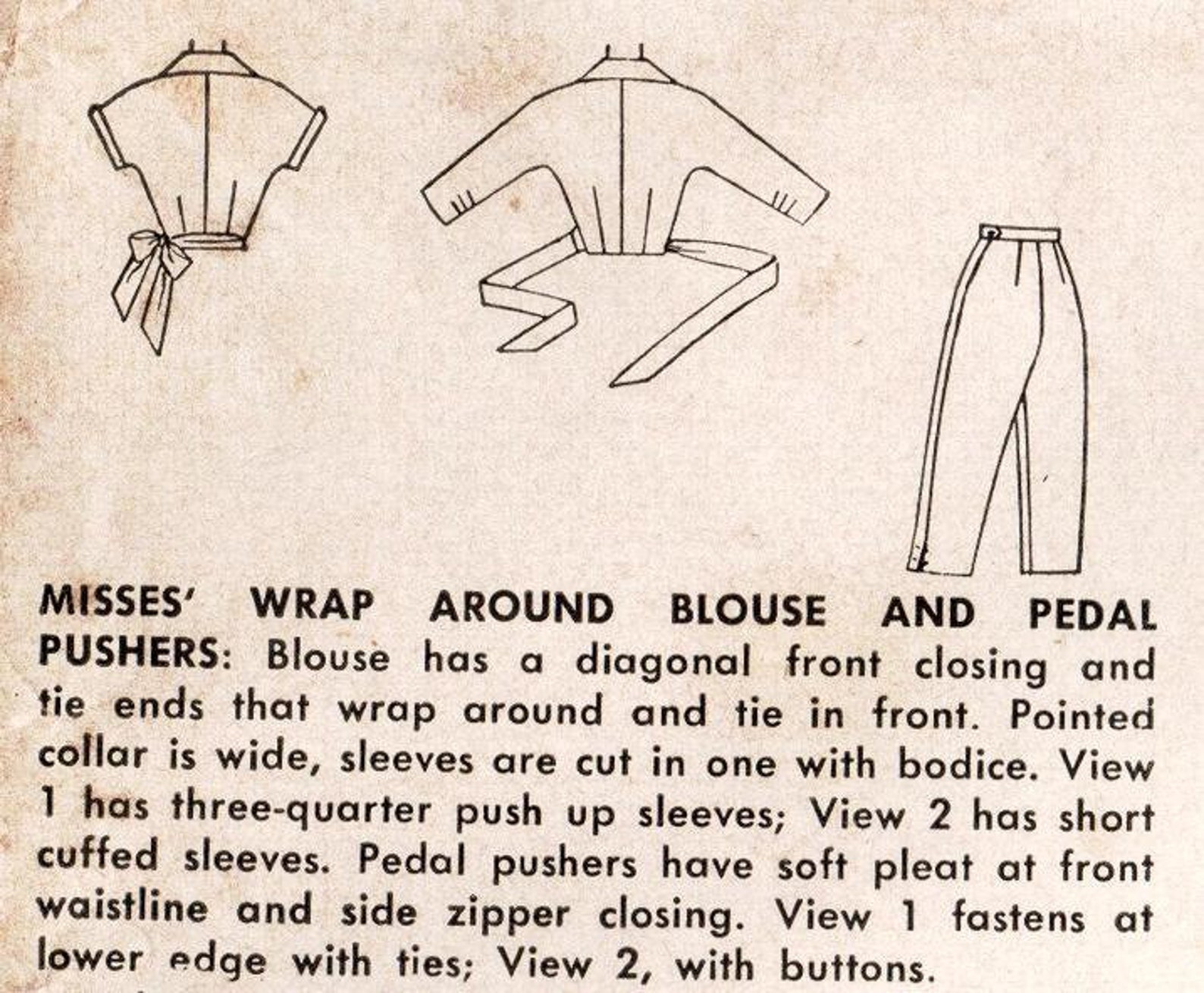 SZ 12/bust 30 Vintage 50s Simplicity 4255 Misses' Wrap Around Blouse ...