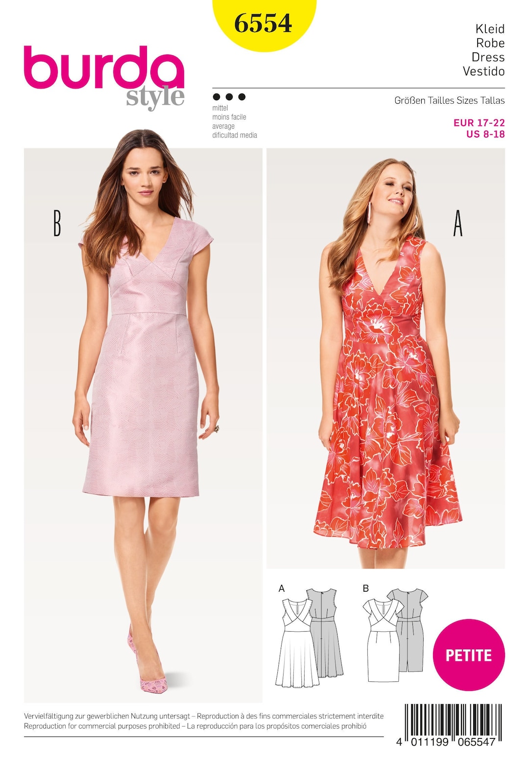 Burda Sewing Pattern 6554: Misses' V-neck Dress, Size 8-18 - Etsy