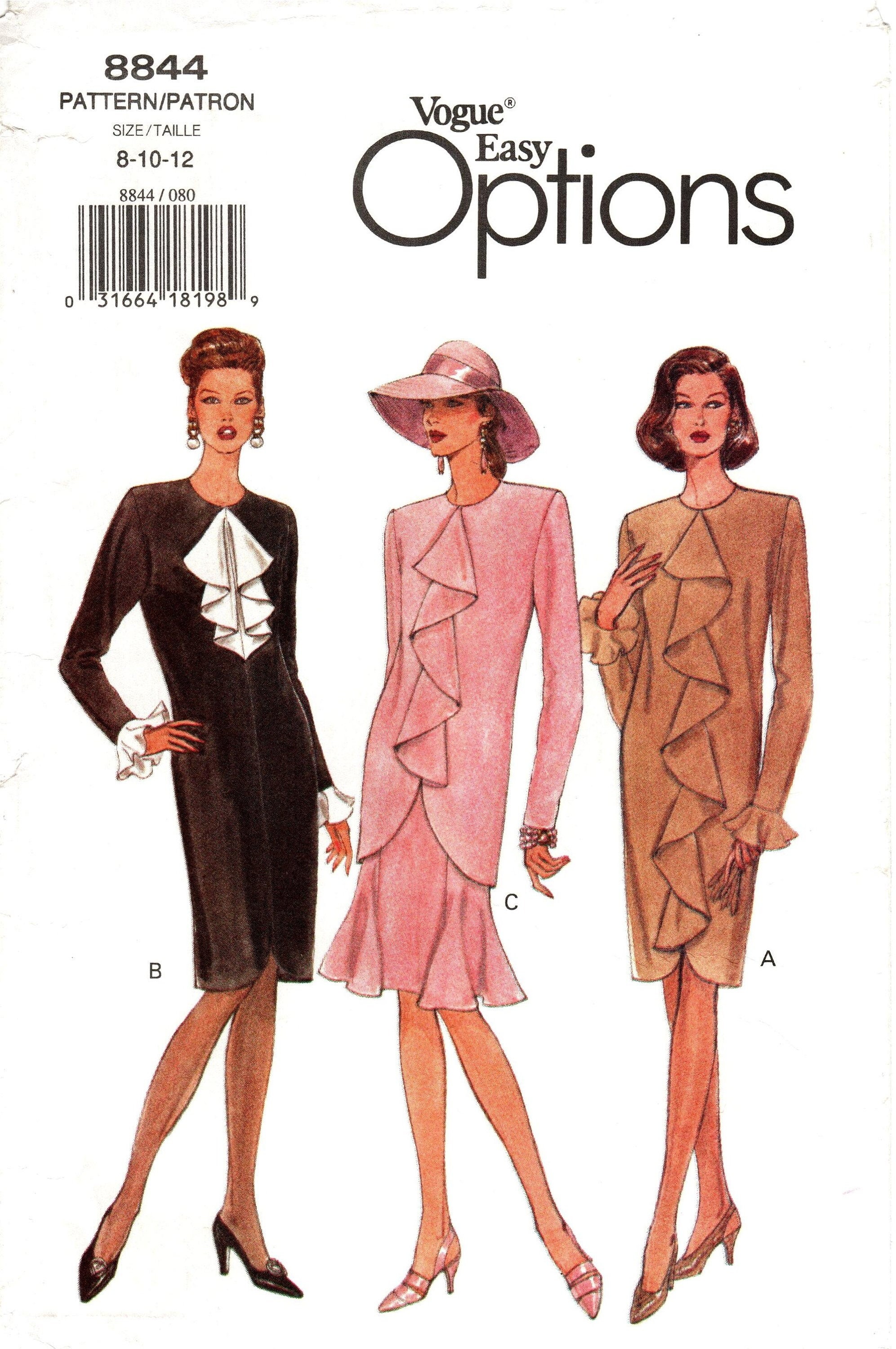Sz 8/10/12 Vogue Pattern 8844 Misses' Loose-fitting, Straight Dress or ...