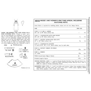 Simplicity Sewing Pattern 4858 - 1950's Vintage Reproduction Apron Pattern - Misses' One Yard ...