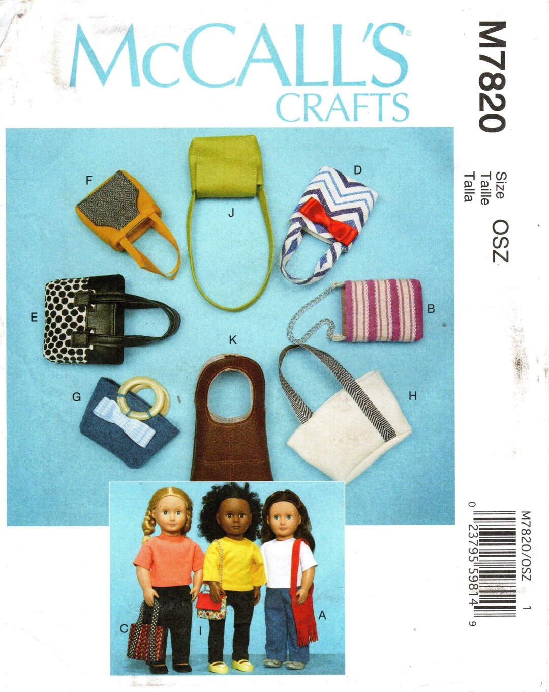 Mccall's Sewing Pattern M7820 - 18" Doll Bags - Collection of 10 Styles ...