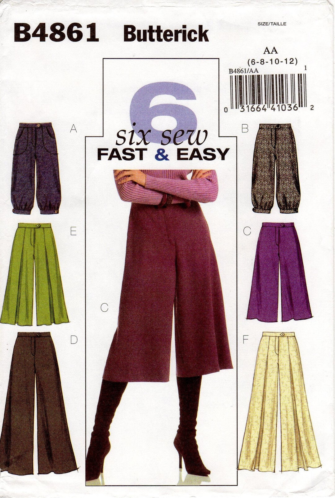 Pick Your Size Butterick Pants Pattern B4861 Misses' Wide Leg Pants ...