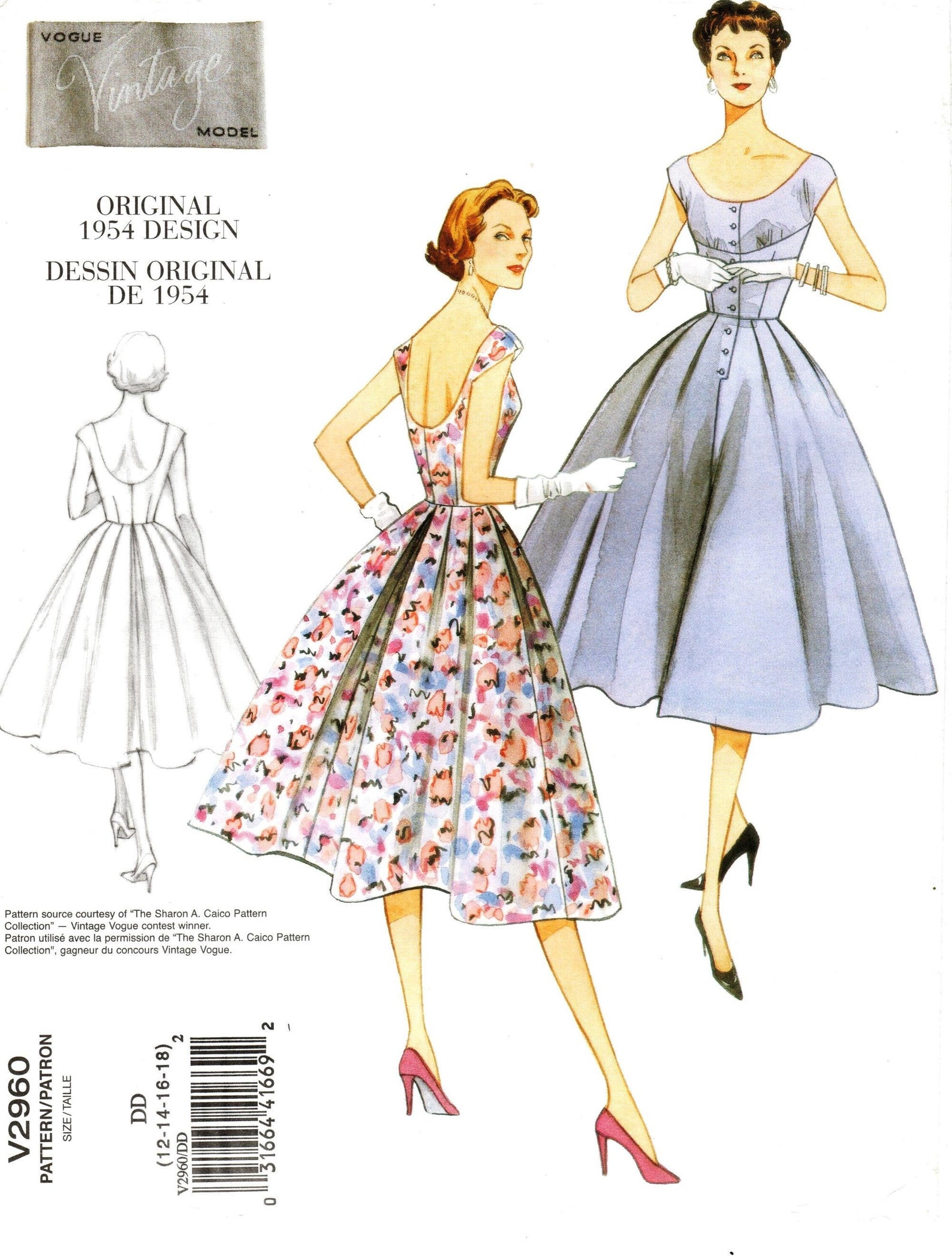 Vogue 1954 Reissue Dress Pattern V2960: Sleeveless Scoop Neck, Sizes 4 ...