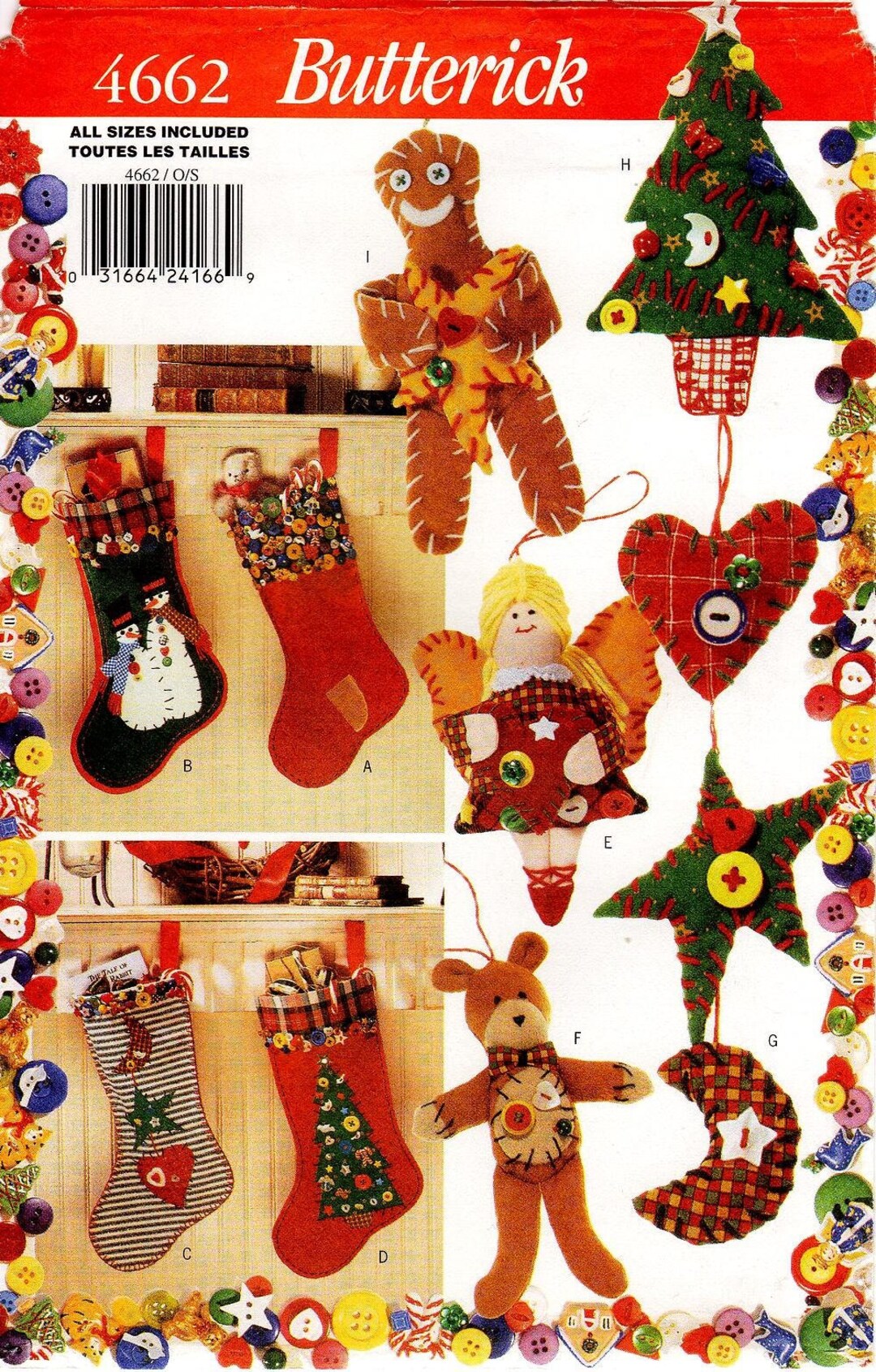 Vintage Butterick 4662 Christmas Stocking & Ornament Pattern - Uncut - Etsy