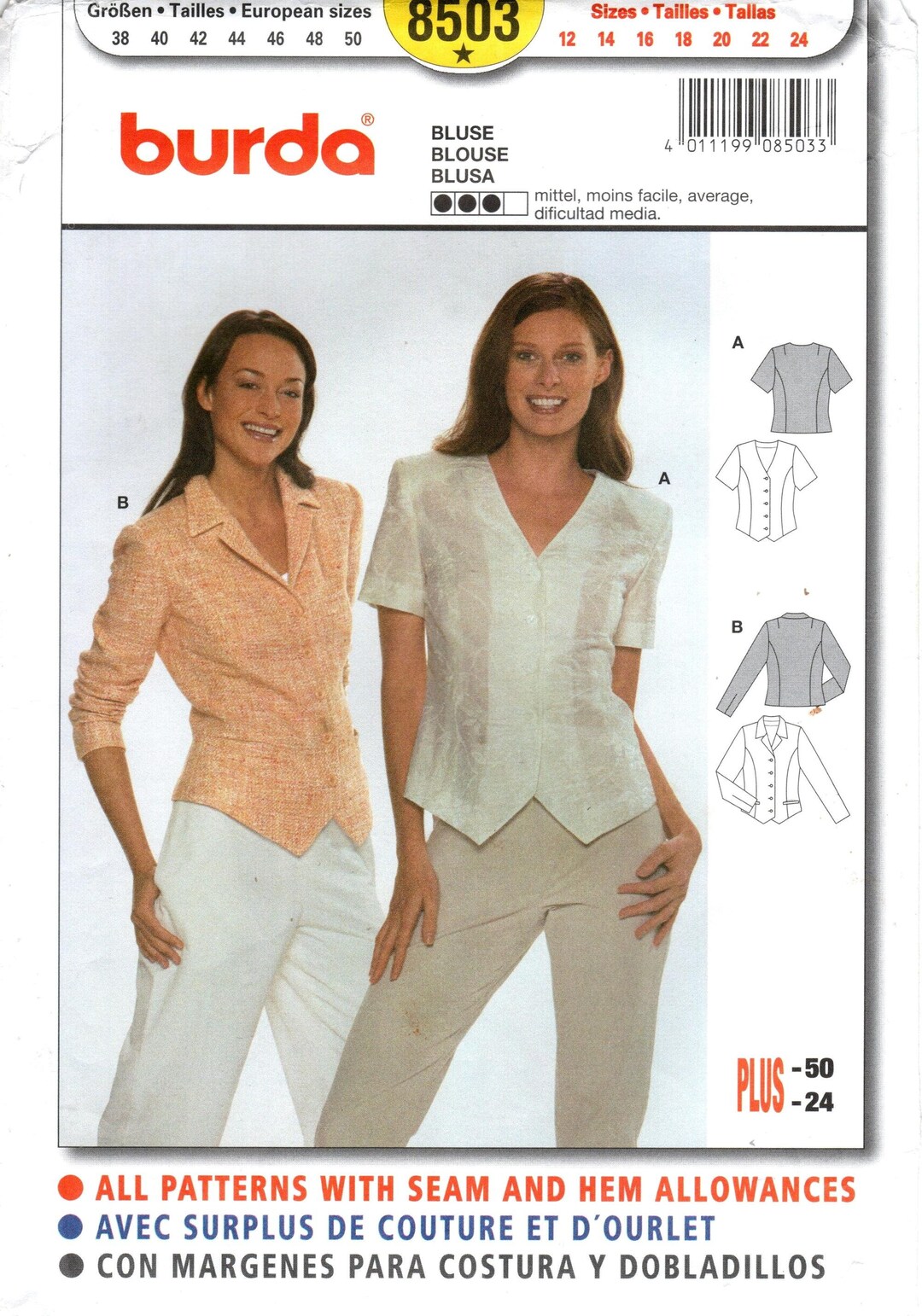 Burda Sewing Pattern 8503 - Misses' Blouse - Button Front, Princess ...