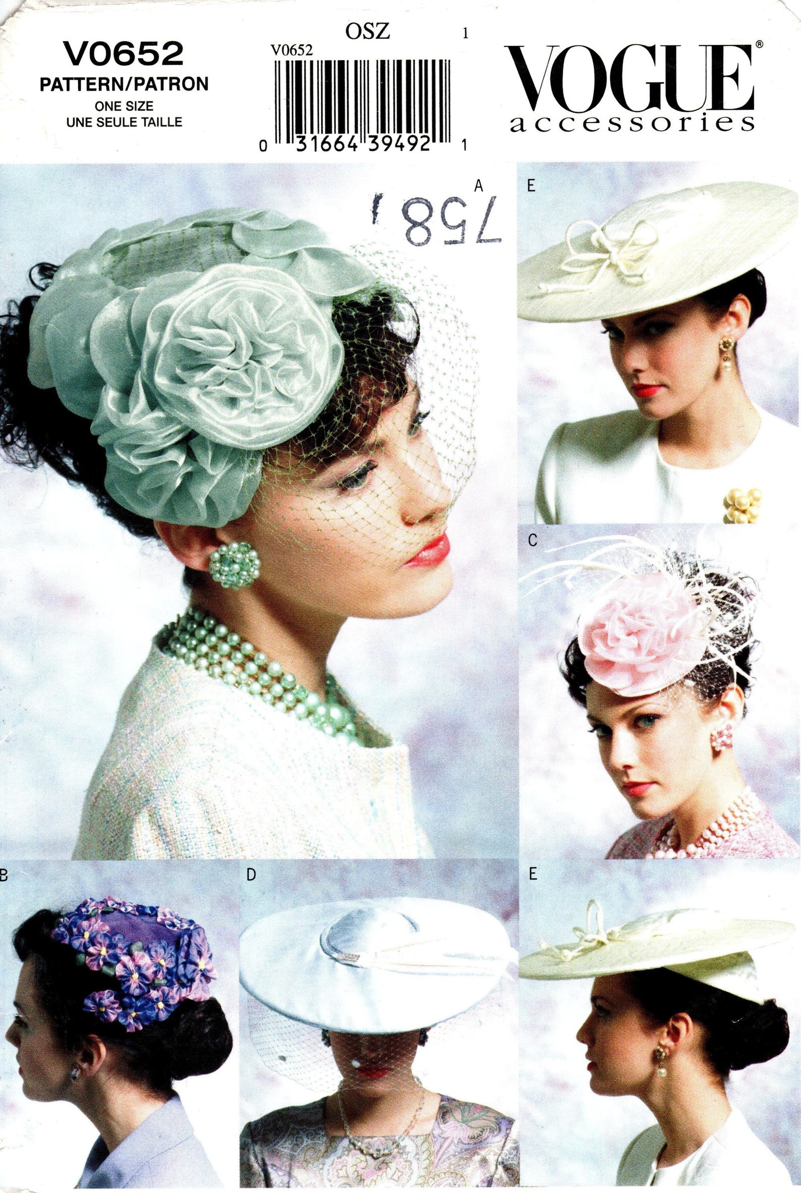 Vogue Hat Pattern V8052/V0652 Misses' Vintage Inspired, Pillbox ...