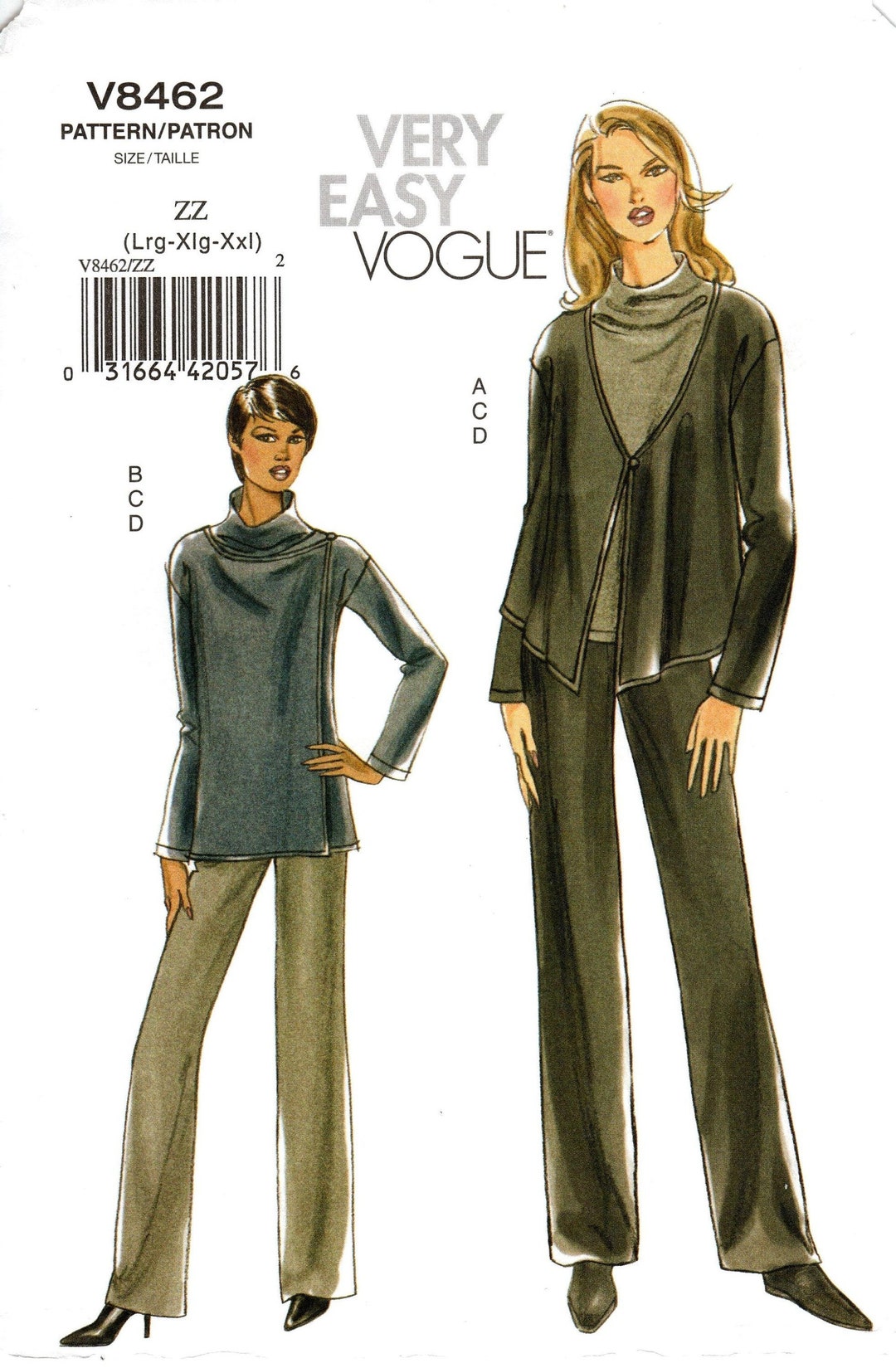 Vogue 8462 Sewing Pattern: Misses' Jacket, Top & Pants (lrg/xlg/xxl) - Etsy