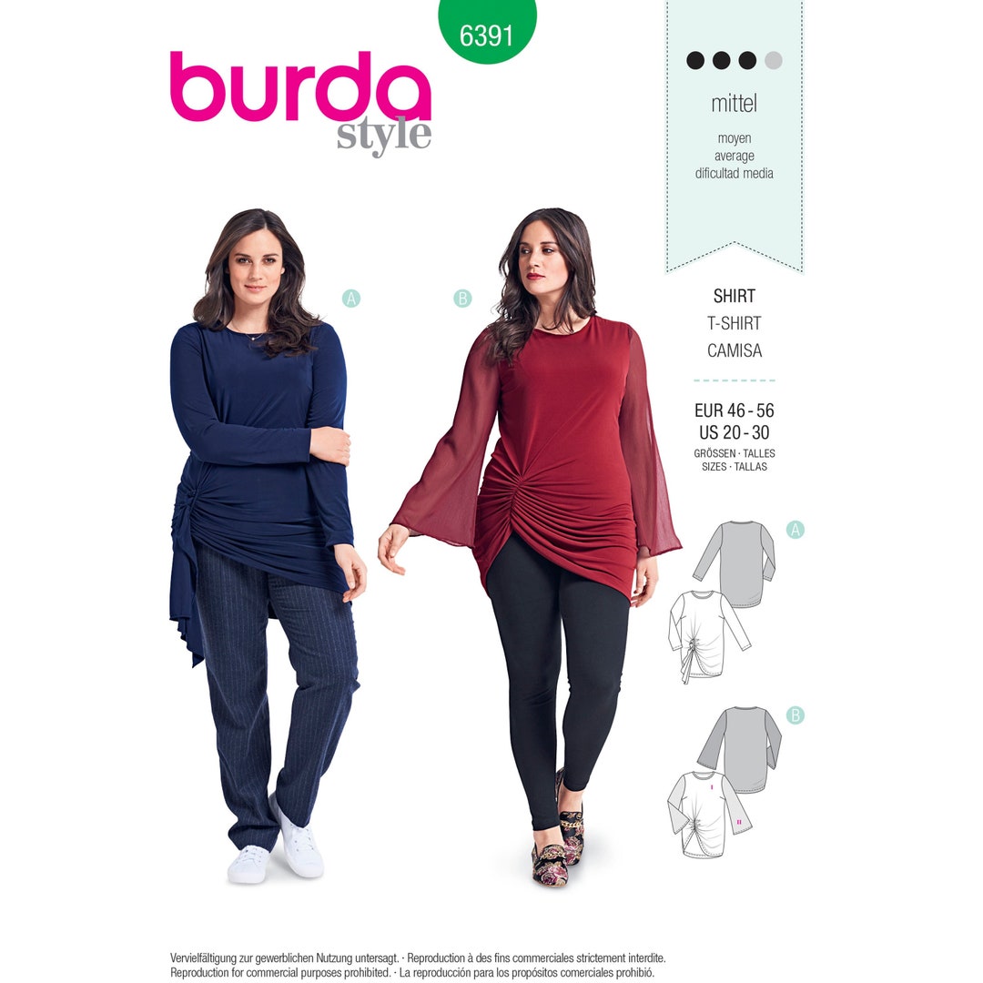 Burda Sewing Pattern 6391 - Women's Scoop-neck, Below Hip, Long Sleeve ...