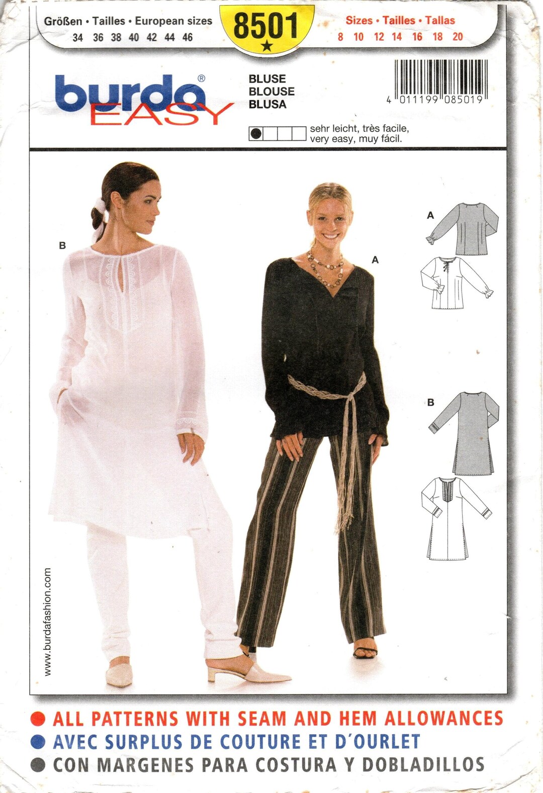 Burda Sewing Pattern 8501 - Misses' Tunic/blouse - Keyhole Neckline or ...