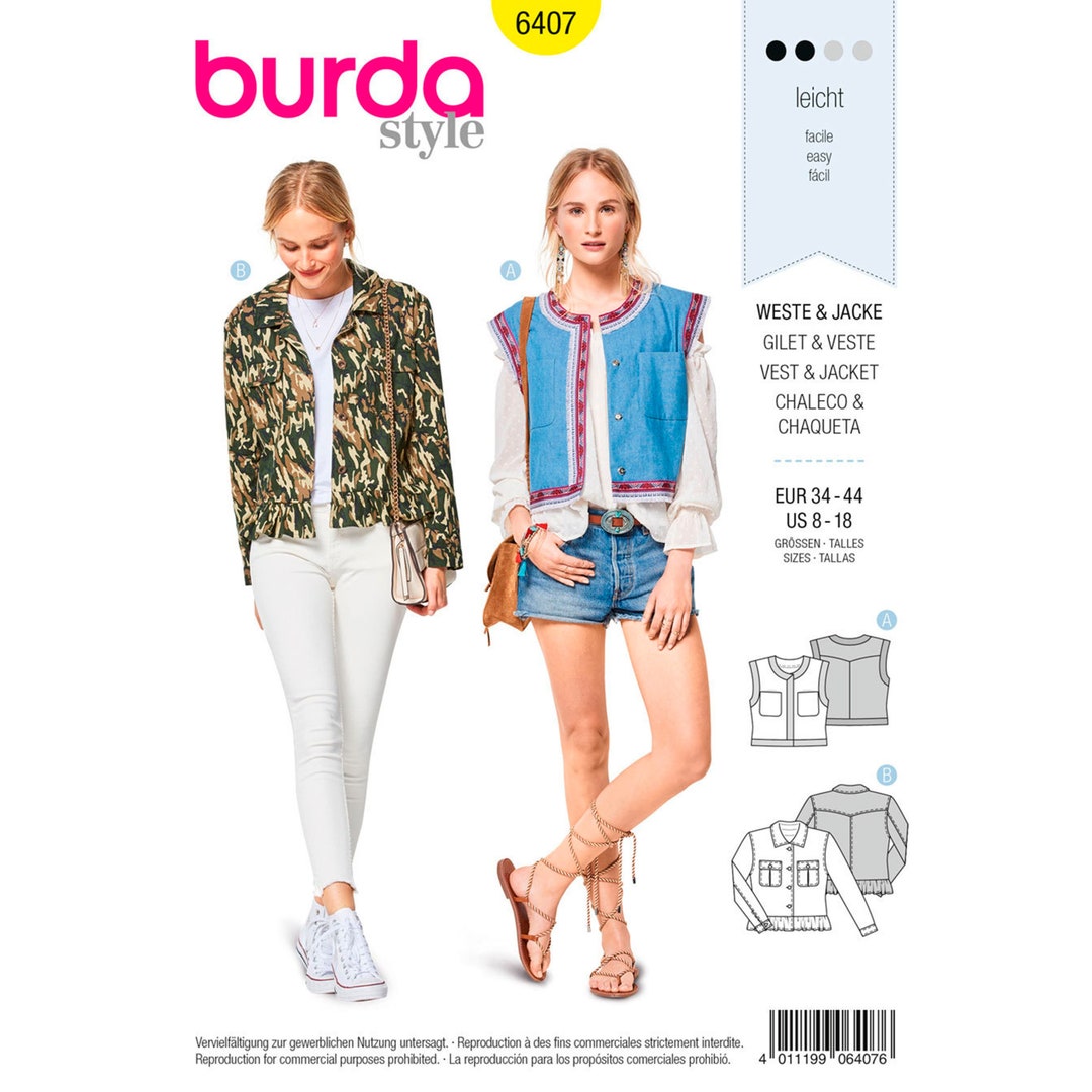Burda Sewing Pattern 6407 Misses' Long Sleeve, Ruffle Hem Jacket or ...