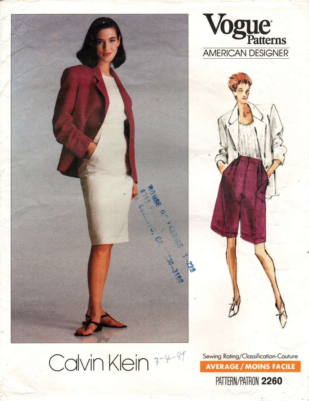 Vogue Sewing Pattern 2260 by CALVIN KLEIN - Misses' Hip Length, Lined ...