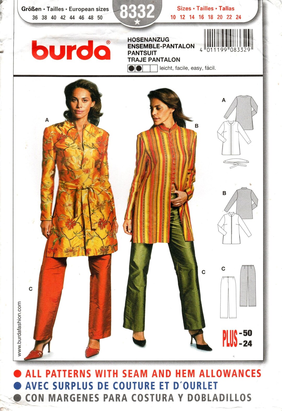 Burda Sewing Pattern 8134 - Misses' Pantsuit - Banded/raised Collar ...