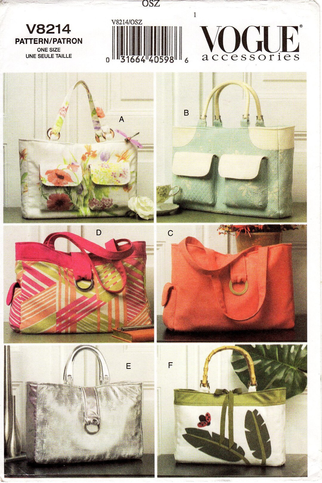 Vogue Accessories Pattern V8214 - Misses' Large, Modern Style Shoulder ...