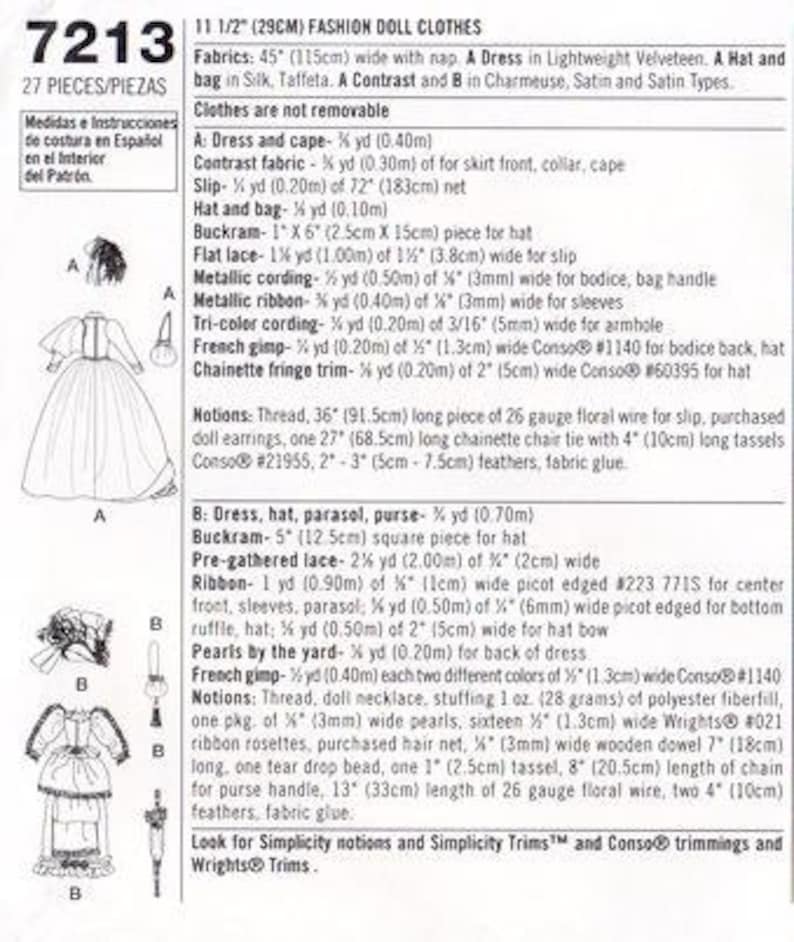 Simplicity 7213 Diva Doll Collection Doll Clothes for 11 - Etsy