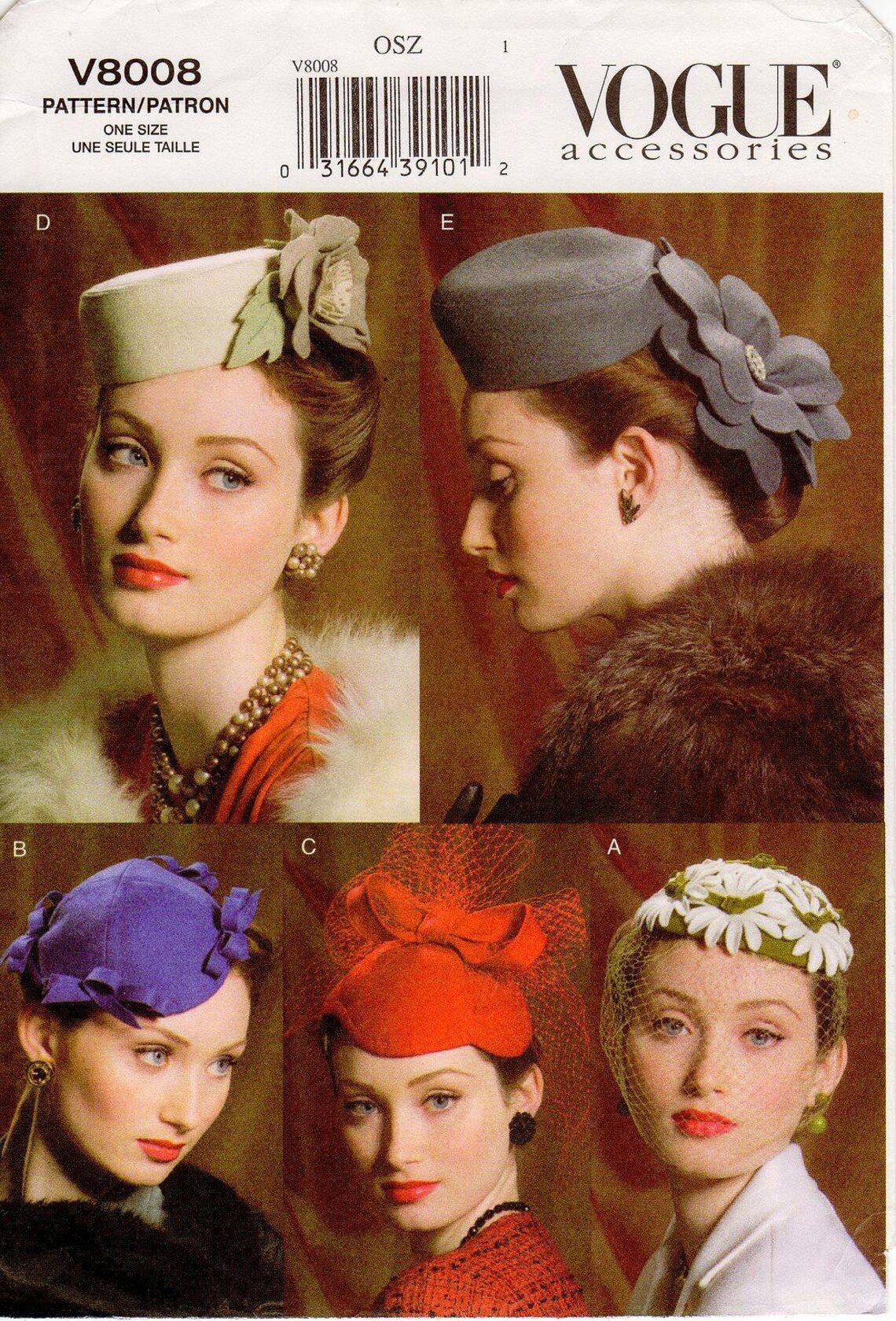 Vogue Hat Pattern V8008 Misses' Vintage Style - Etsy