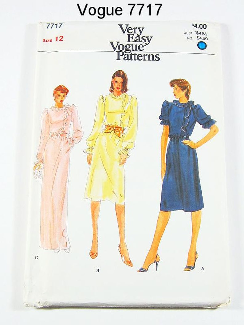 Vogue 80s Dress Pattern 7717 Misses' Dress in 3 - Etsy