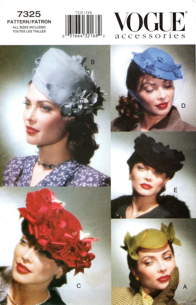 Vogue Hat Pattern 7325 Misses' Fascinator Hats in Five - Etsy