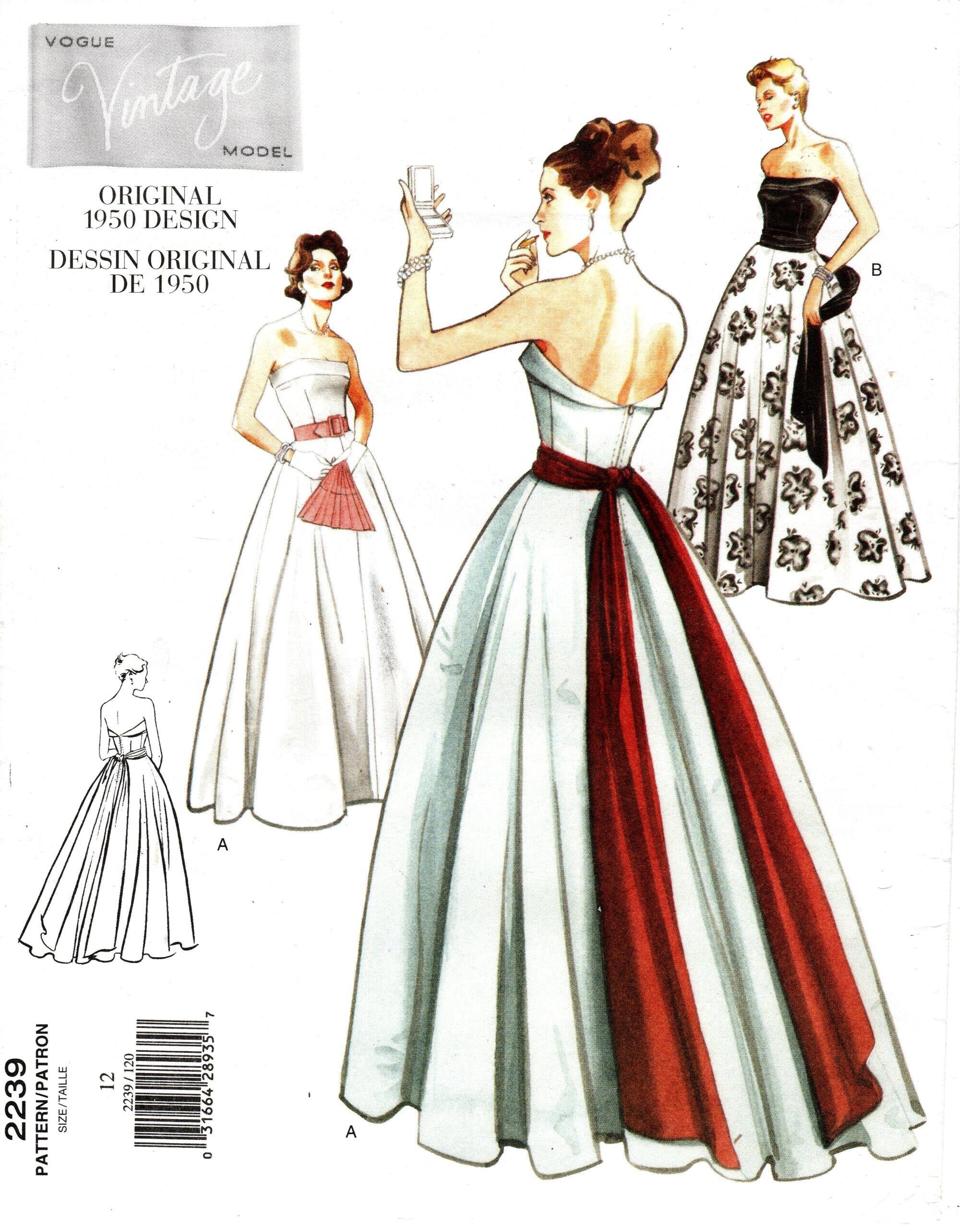 Sz 12 Bust 34 Vogue Vintage Model Pattern 2239 Misses' Strapless ...
