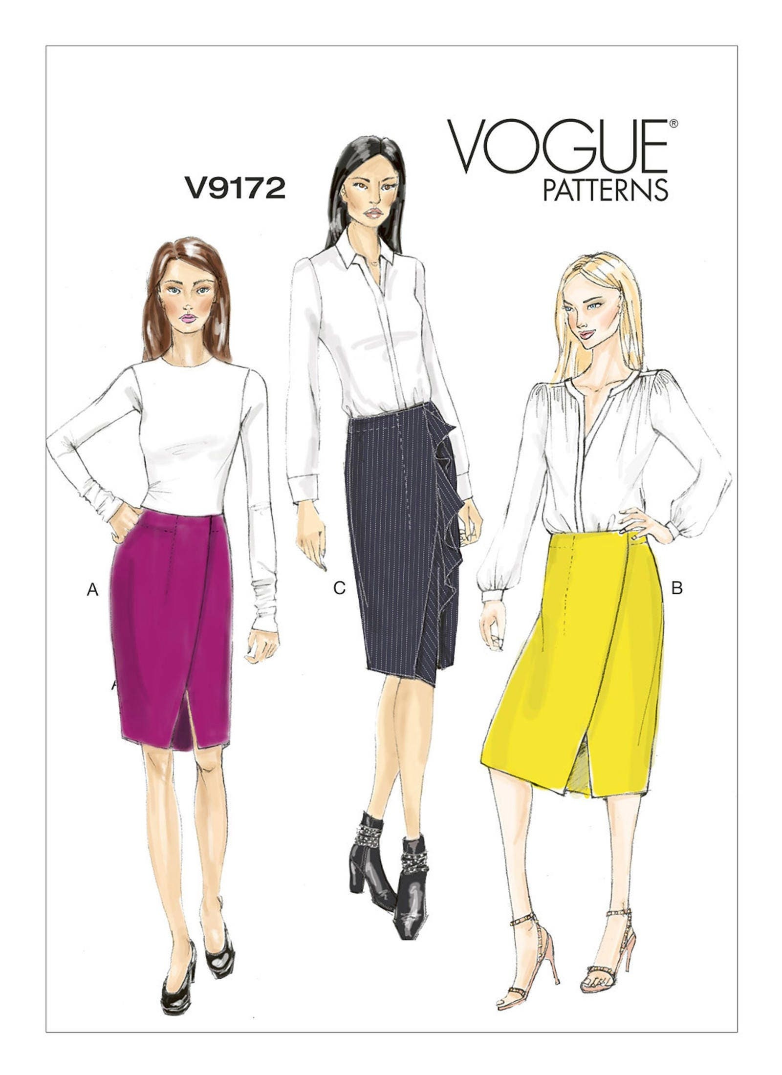 Pick Your Size Vogue Skirt Pattern V9172 Misses' Side-wrap Skirts in ...