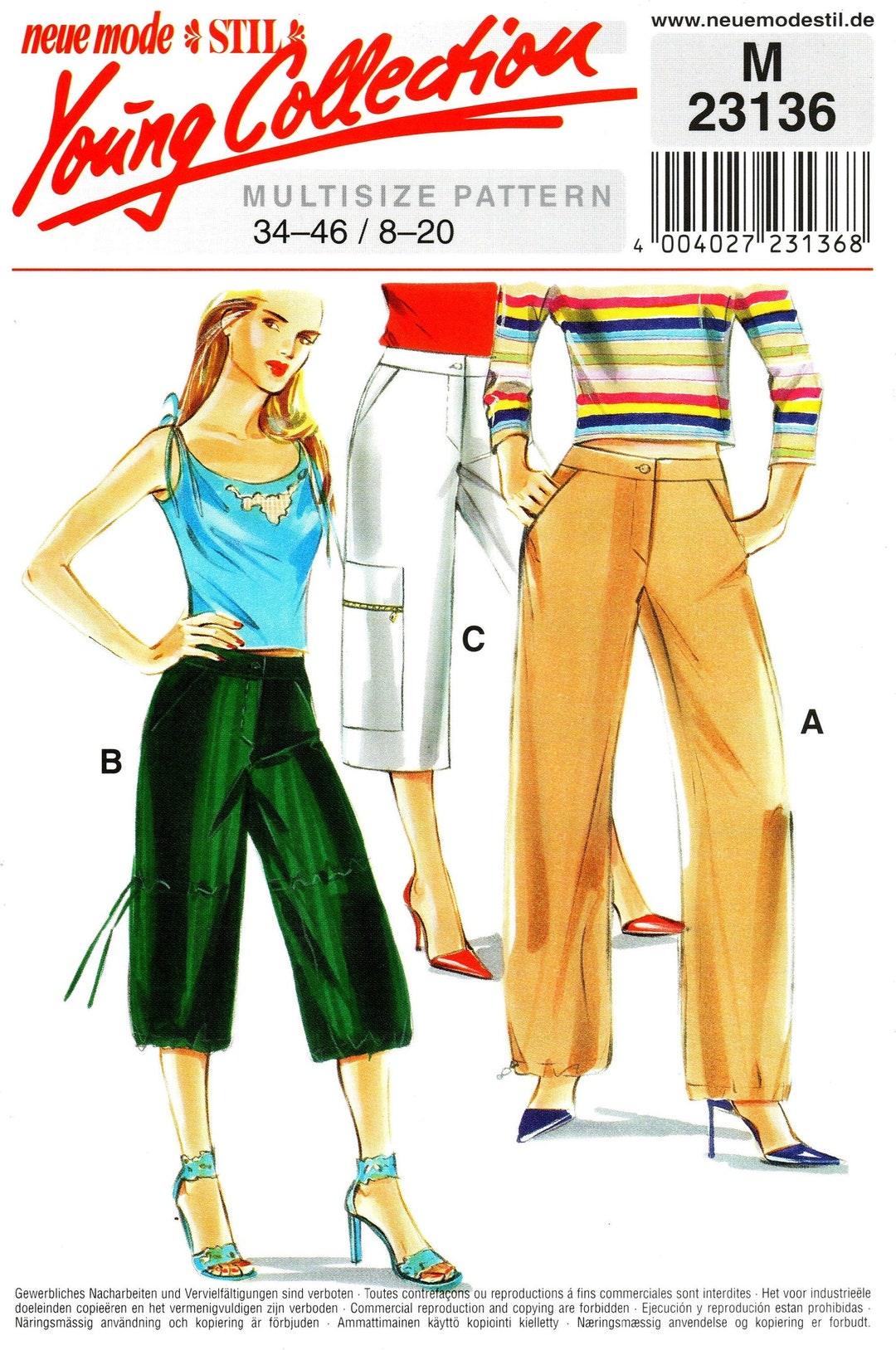 Sz 8 to 20 - Neue Mode Pattern M23136 - Misses' Pants in Three Length ...