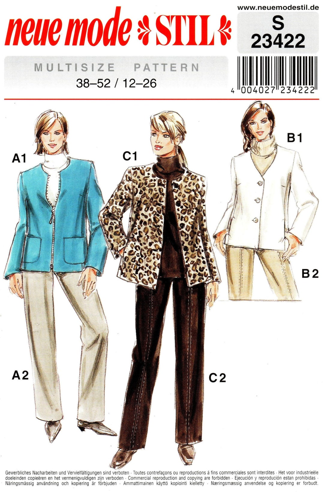 Sz 12 to 26 - Neue Mode Pattern S23422 - Misses' Button or Zip Front ...