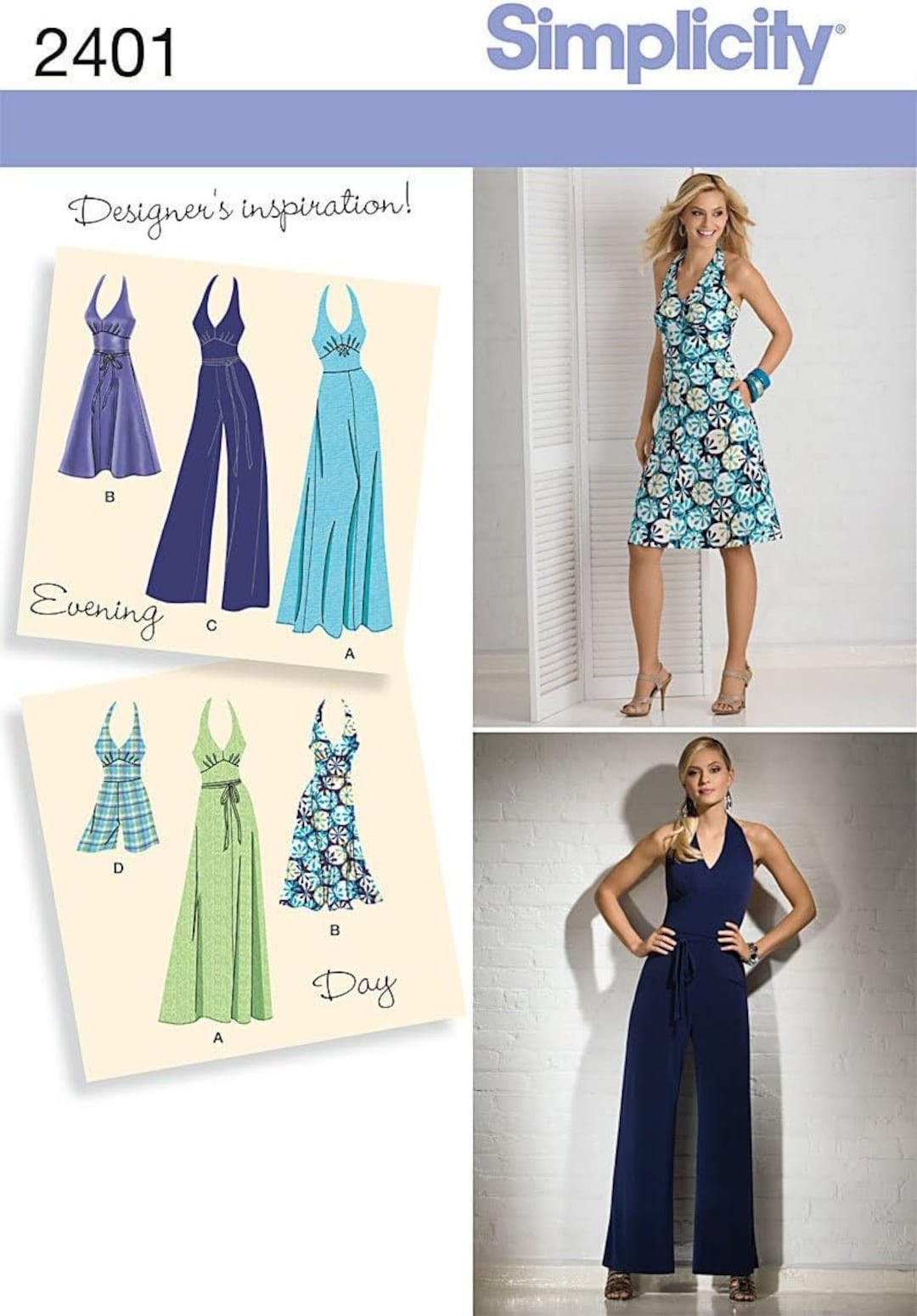 Simplicity Sewing Pattern 2401 - Misses' V-neck, Halter Dress or ...