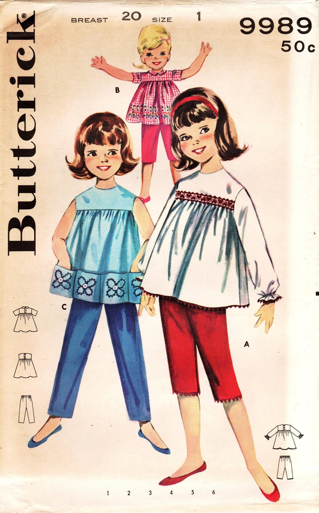 1960s Butterick 9989 Girls' Smock Top Playset Pattern - Size 1 - Etsy UK