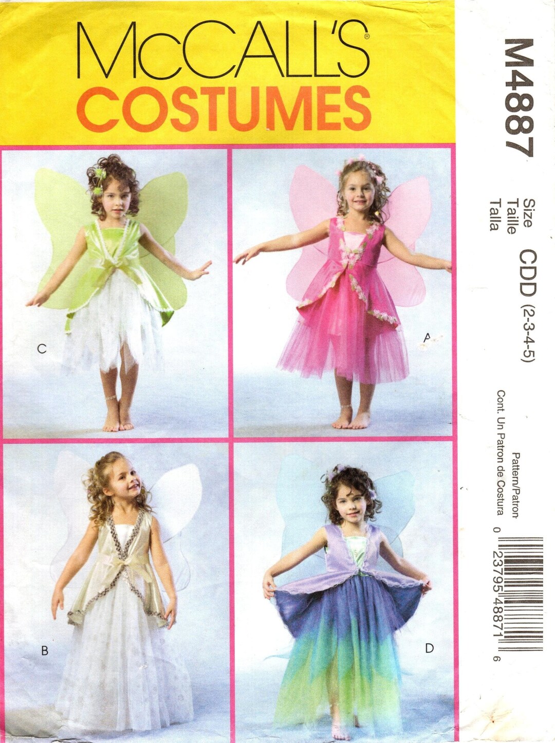 Sz 2/3/4/5 Girls Costume Pattern Mccall's M4887 Girls' Angel/fairy ...