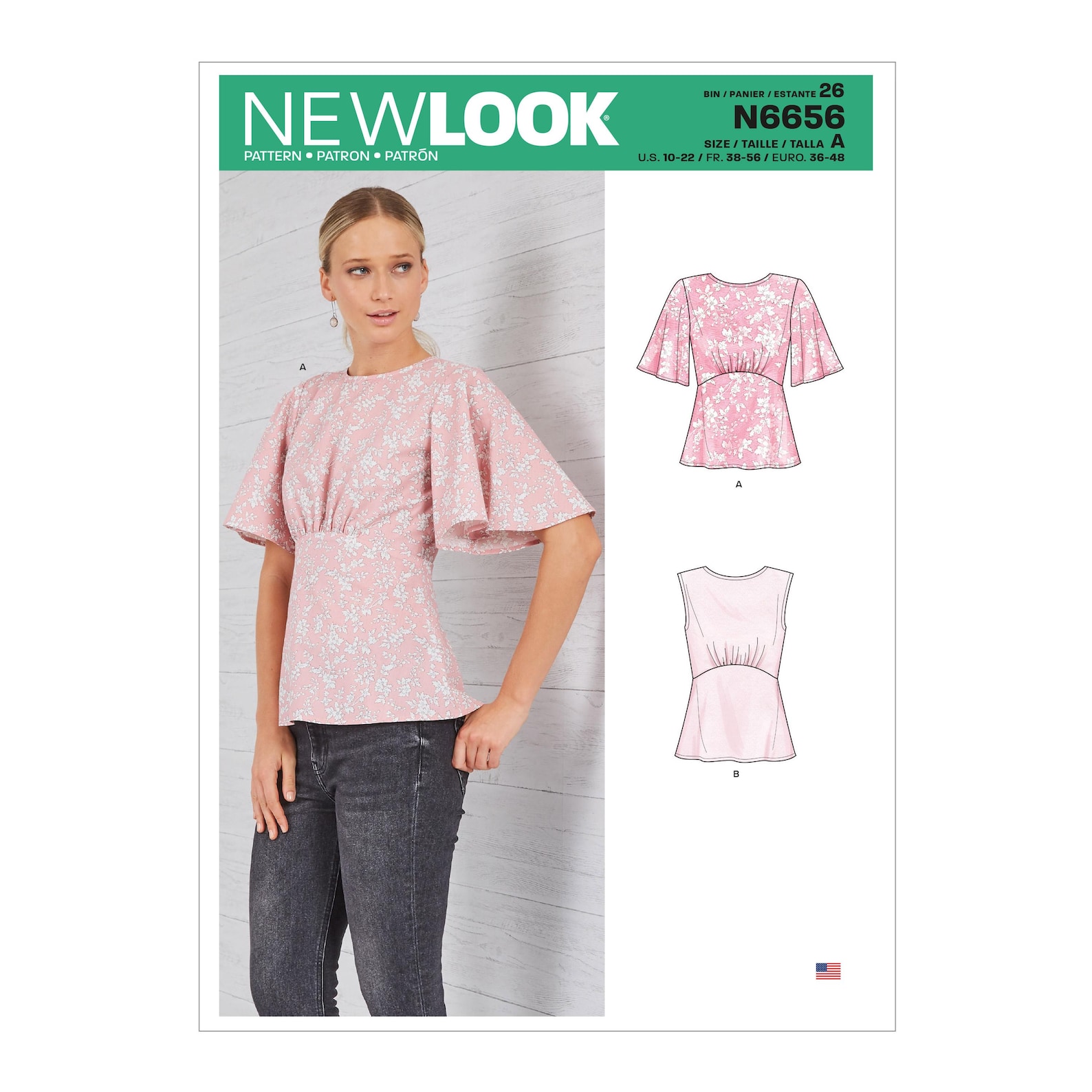 New Look N6656 Misses' Top Sewing Pattern: Flared Sleeve, High Waist ...