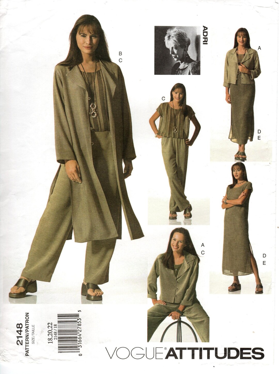 Vogue Sewing Pattern 2148 ADRI: Unlined Jacket, Duster, Dress, Top ...