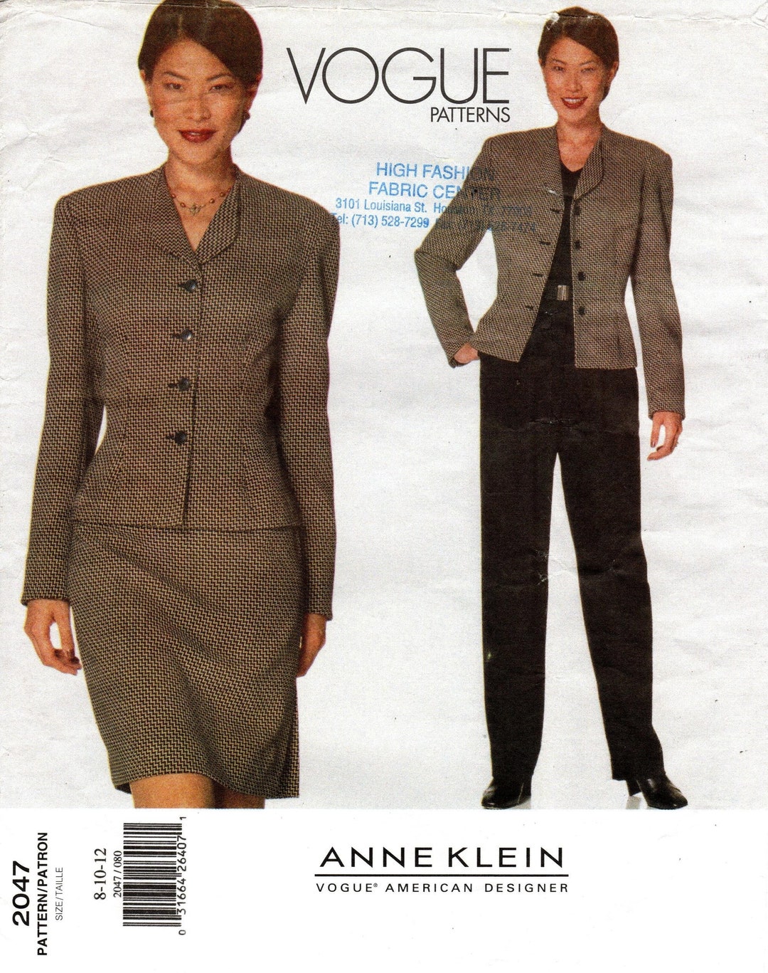 Vogue Anne Klein Sewing Pattern 2047: Misses' Jacket, Skirt & Pants ...