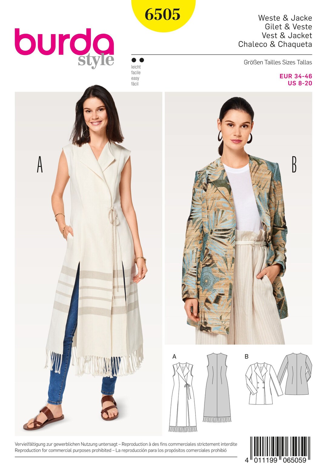 Burda Sewing Pattern 6505 - Misses' Sleeveless, Double-breasted ...