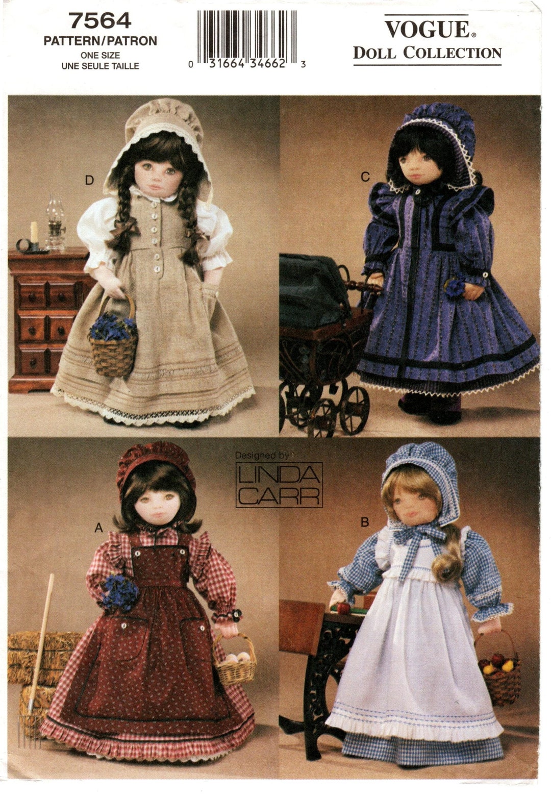 Vogue Doll Clothes Pattern 7564: 18" Historical Costume by Linda Carr ...