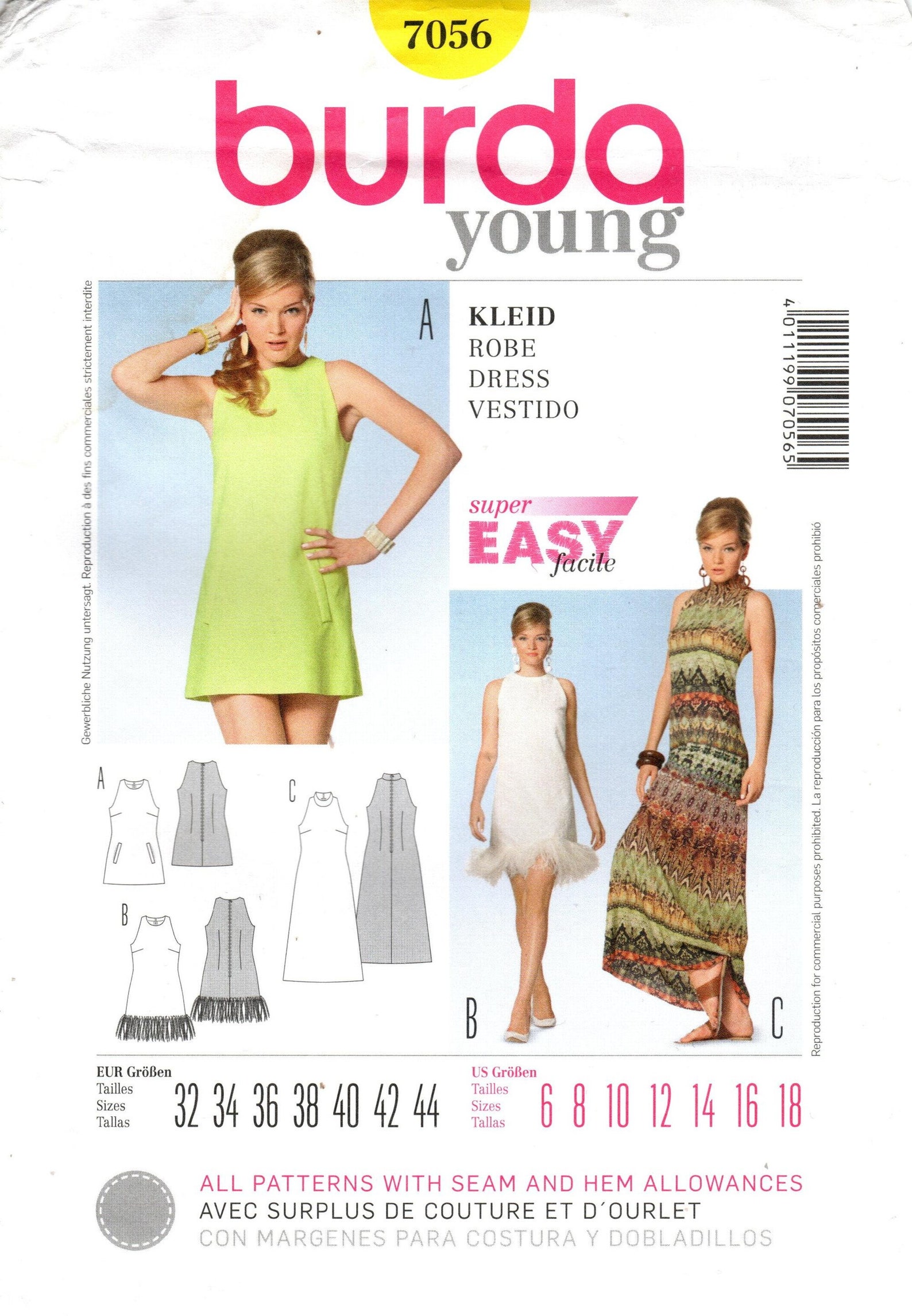 Burda Sewing Pattern 7056 Misses' High Neckline, Shift Dress With Cut ...