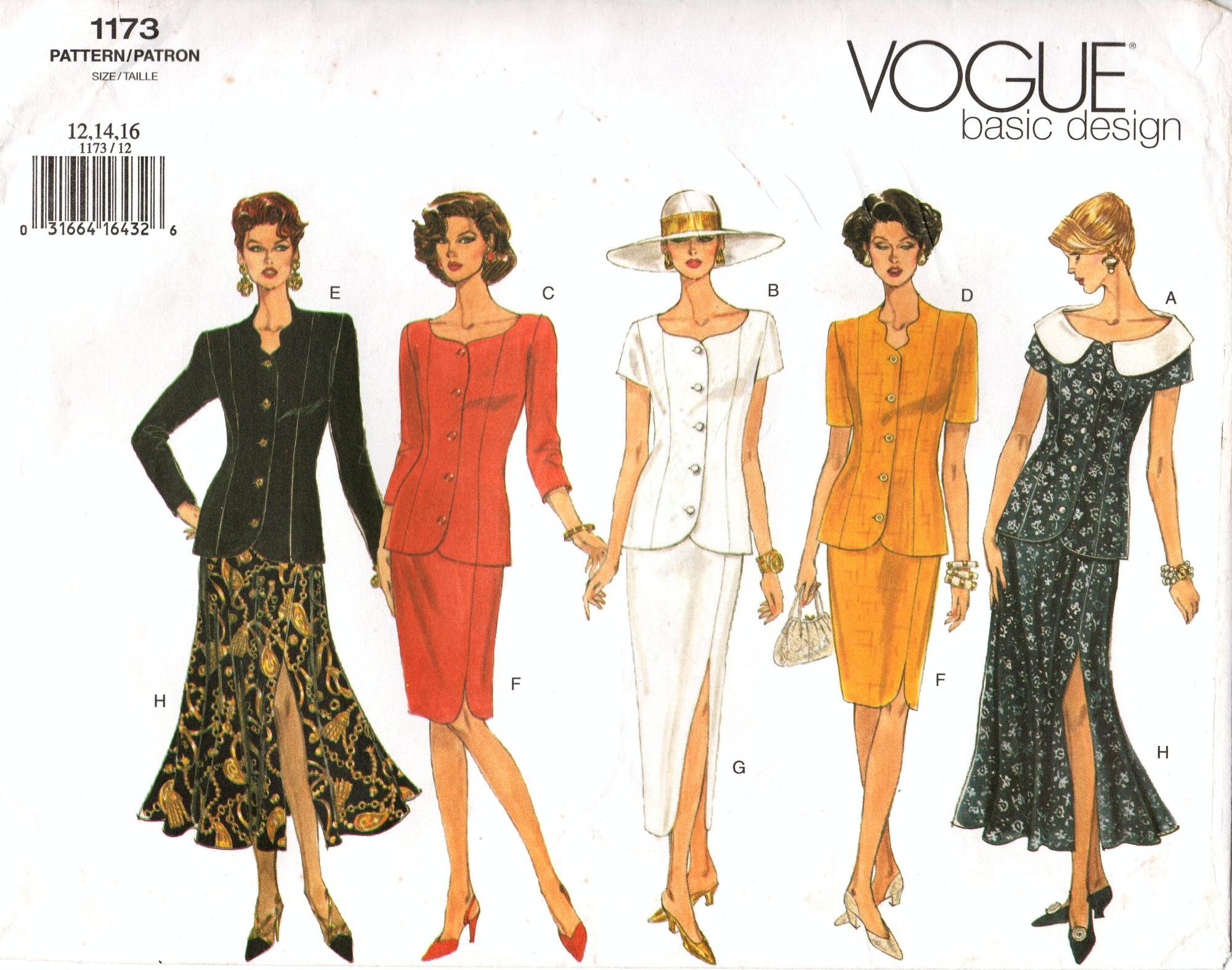 Vogue 1173 Sewing Pattern: Fitted Top & Skirt, Neckline Variations ...