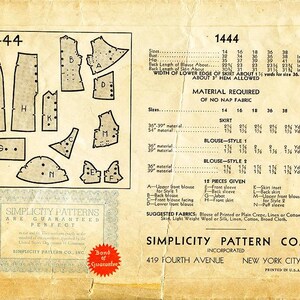 Vintage 1930s Dress Pattern Simplicity 1444 Misses' | Etsy