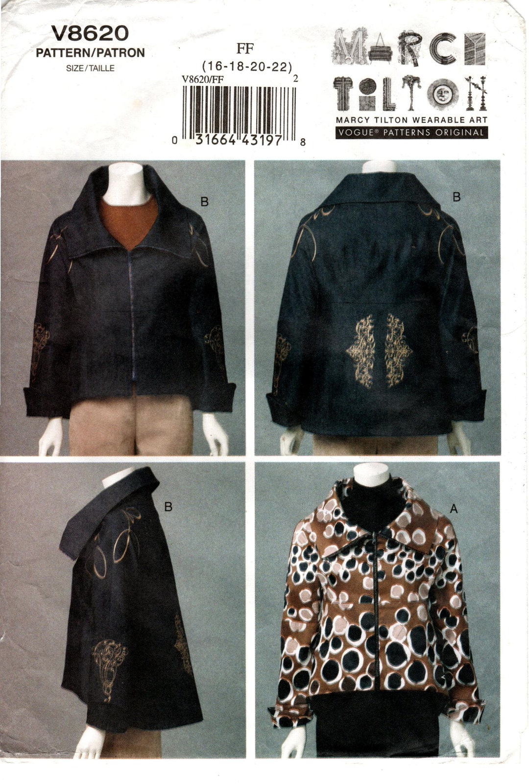 Marcy Tilton Jacket Sewing Pattern Butterick 8620 - Size 16-22 - Etsy