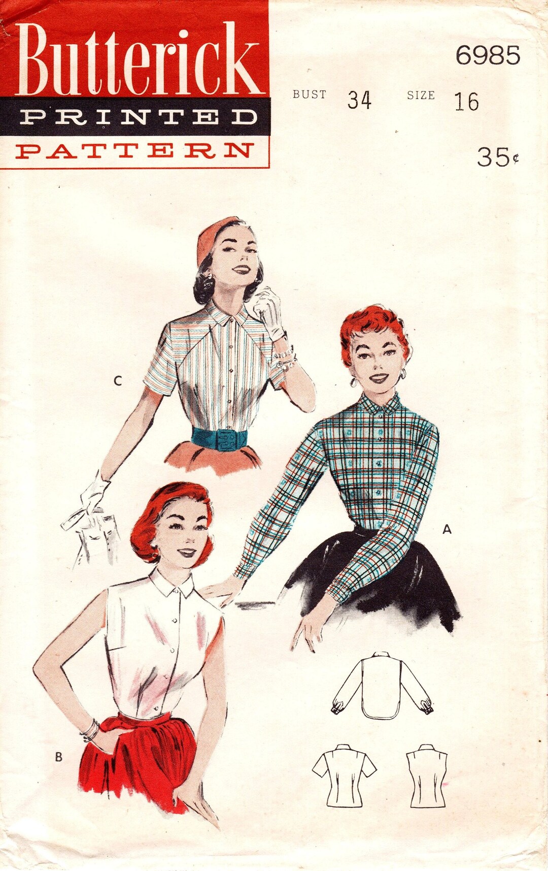 Butterick Sewing Pattern 6985 - Misses' 1950's Casual Blouse ...
