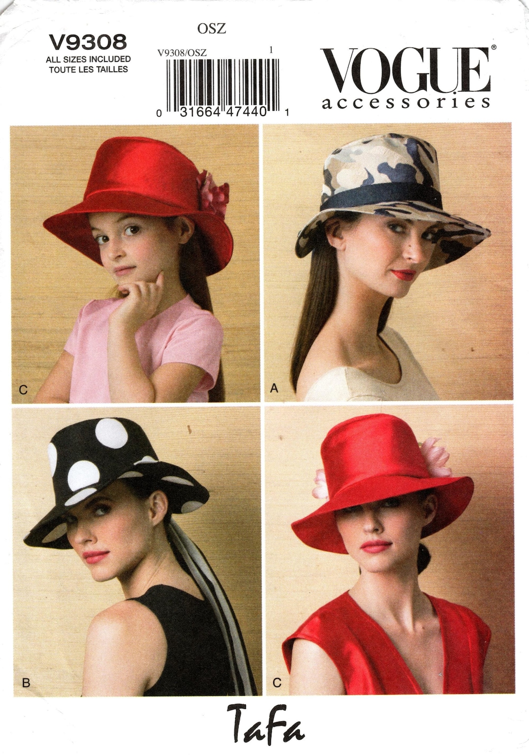 Vogue Hat Pattern V9308: Misses' and Children's Hats - Etsy