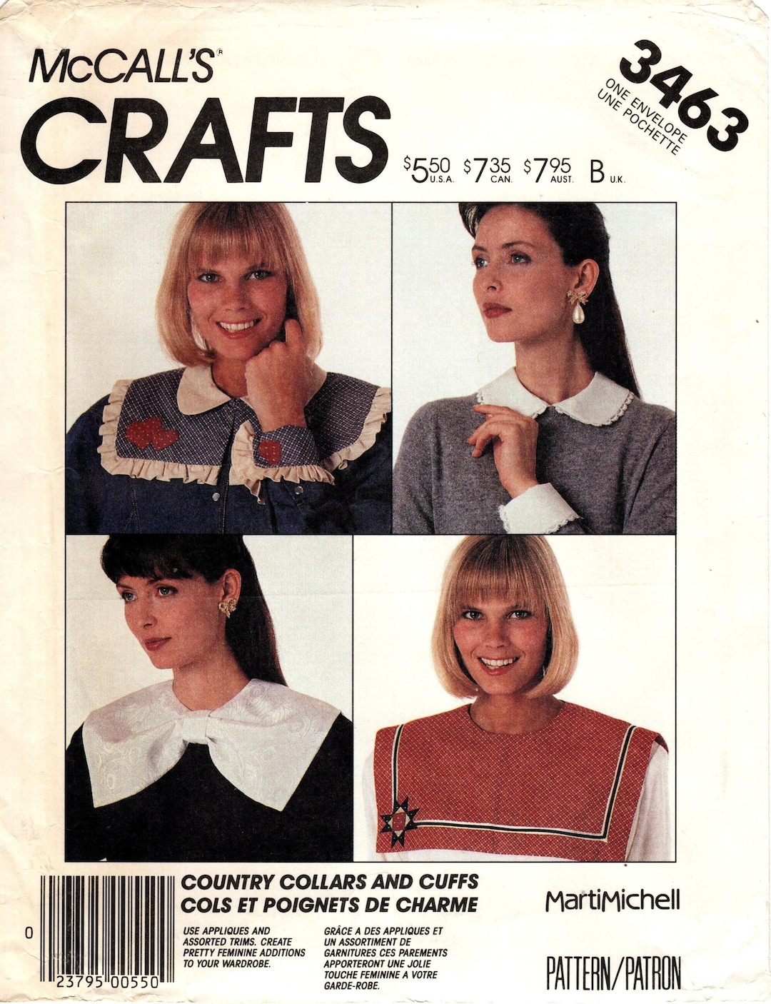 Mccall's Crafts Pattern 3463 by MARTI MITCHELL Misses' Detachable Country Collars and Cuffs ...