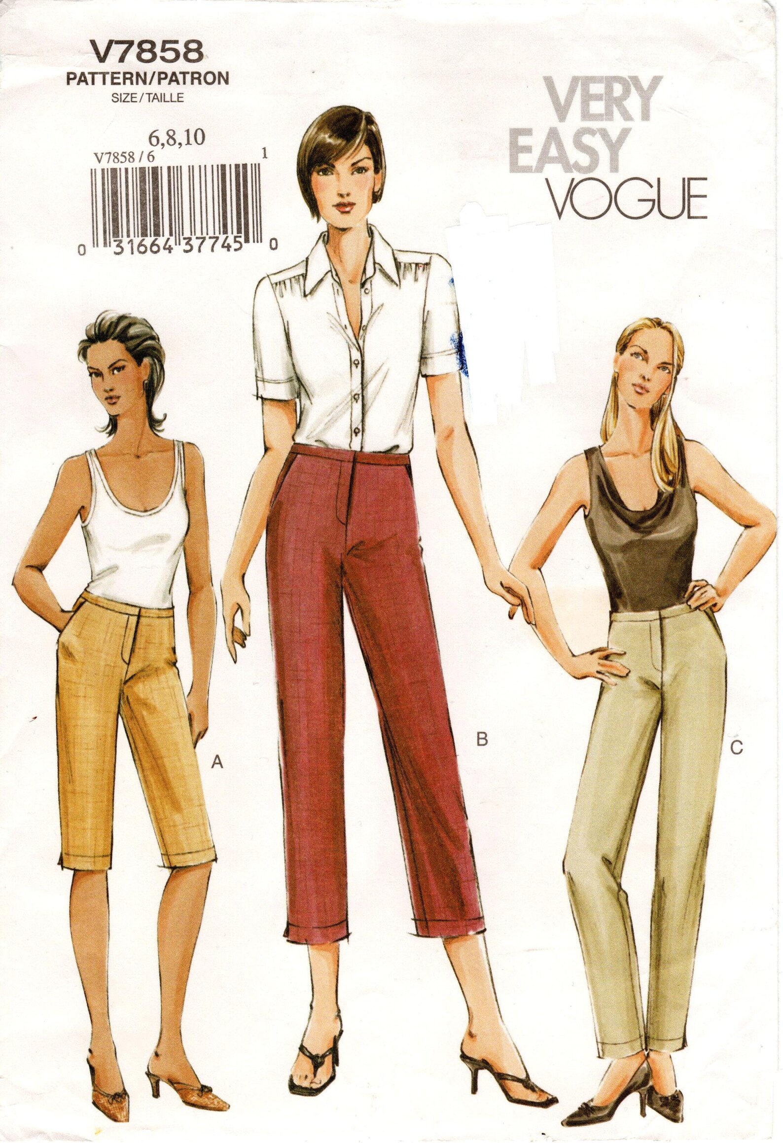Sz 6/8/10 Vogue Pants Pattern V7858 Misses' Straight - Etsy