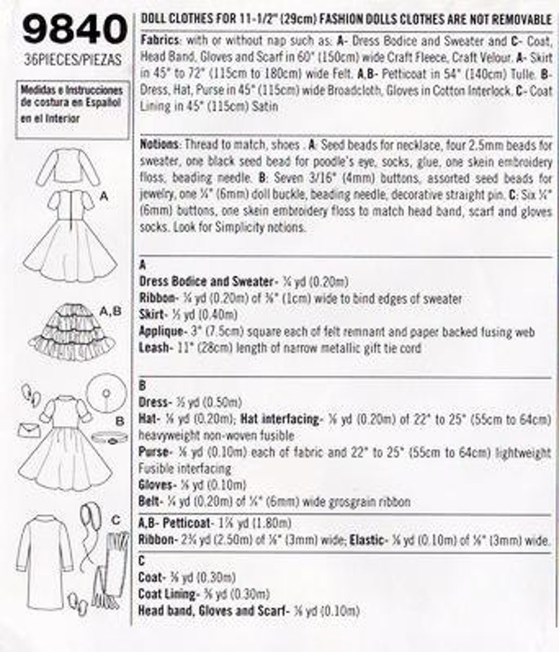 Simplicity Sewing Pattern 9840 Fabulous Fifties Doll Clothes - Etsy