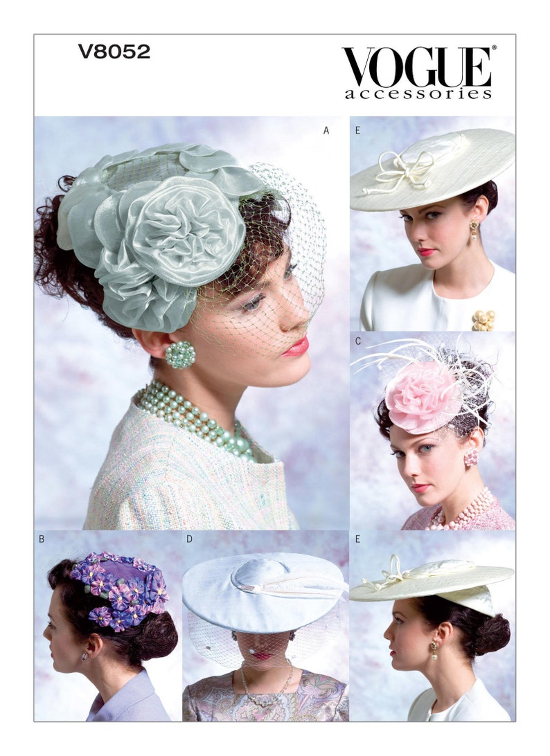 Vogue Hat Pattern V8052/V0652 Misses' Vintage Inspired, Pillbox ...